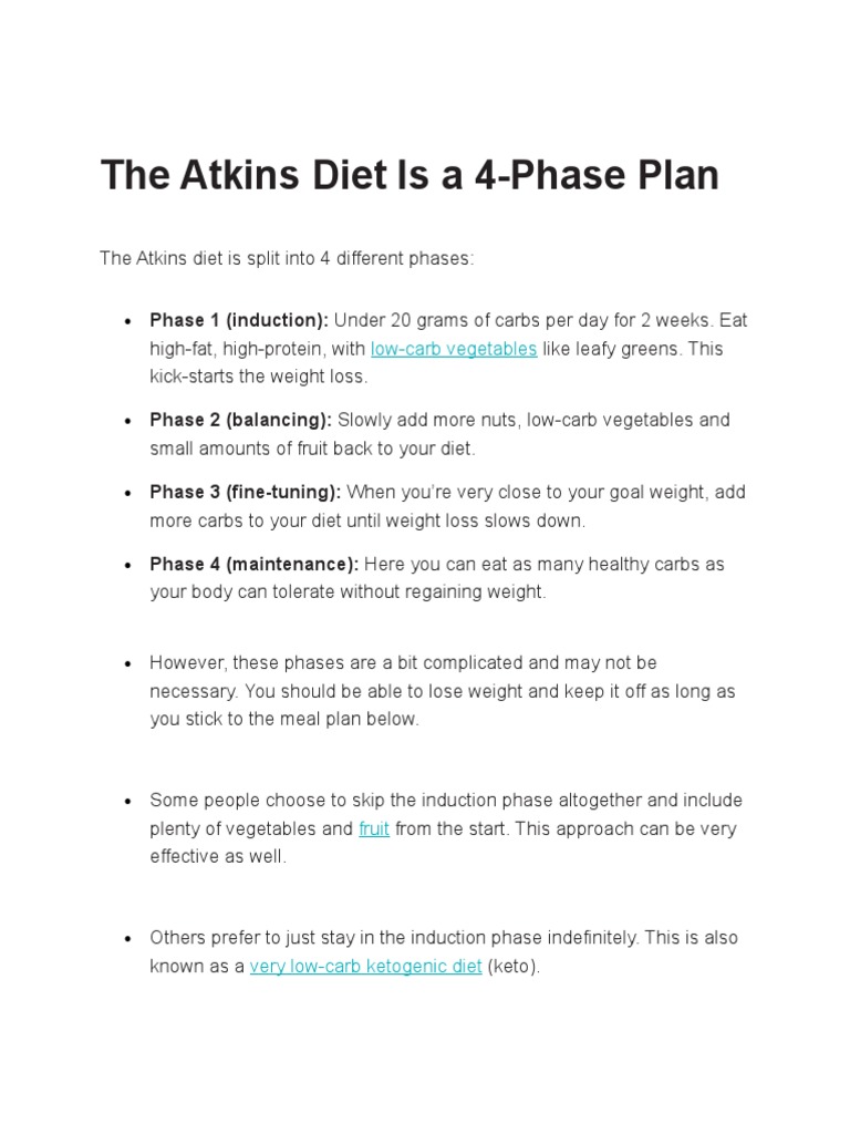 The Atkins Diet Is A 4-Phase Plan: Low-Carb Vegetables | PDF | Low ...