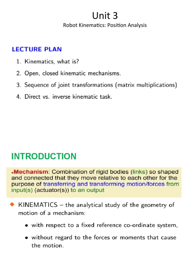Unit 3 Robot Kinematics Position Analysis Pdf Kinematics Cartesian Coordinate System