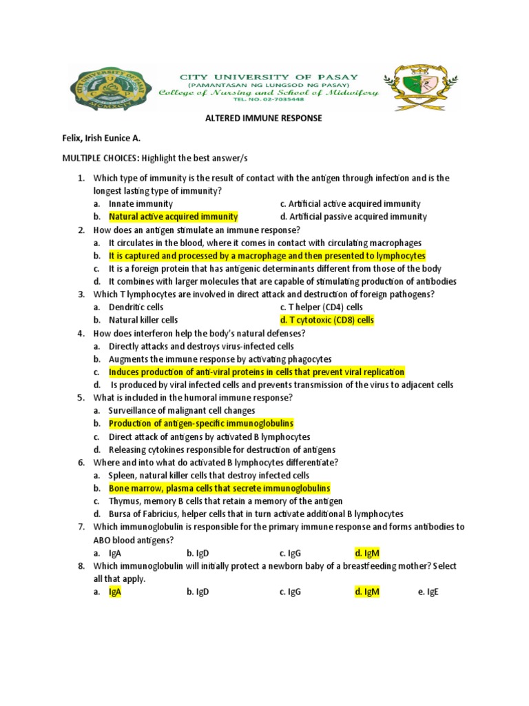 Altered Immune Response | PDF | Immune System | Lymphocyte