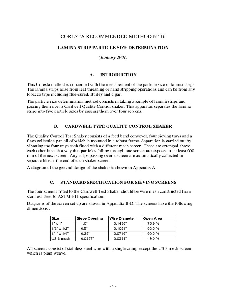 Coresta Recommended Method #16: Lamina Strip Particle Size ...