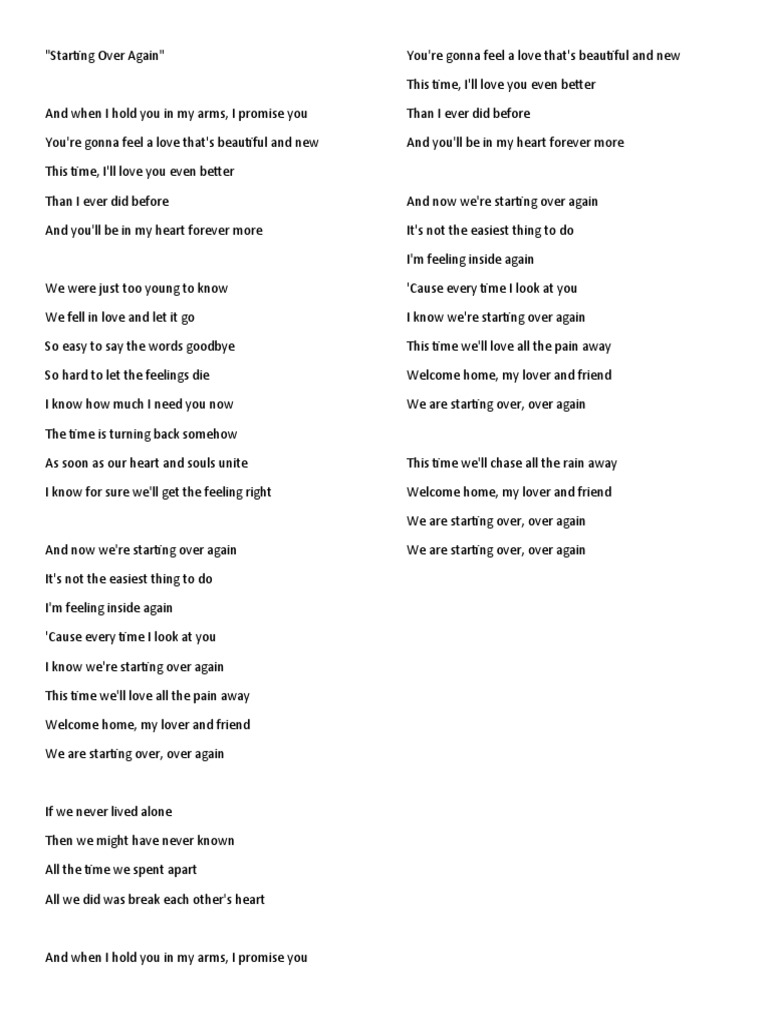 Starting Over Again Lyrics | PDF