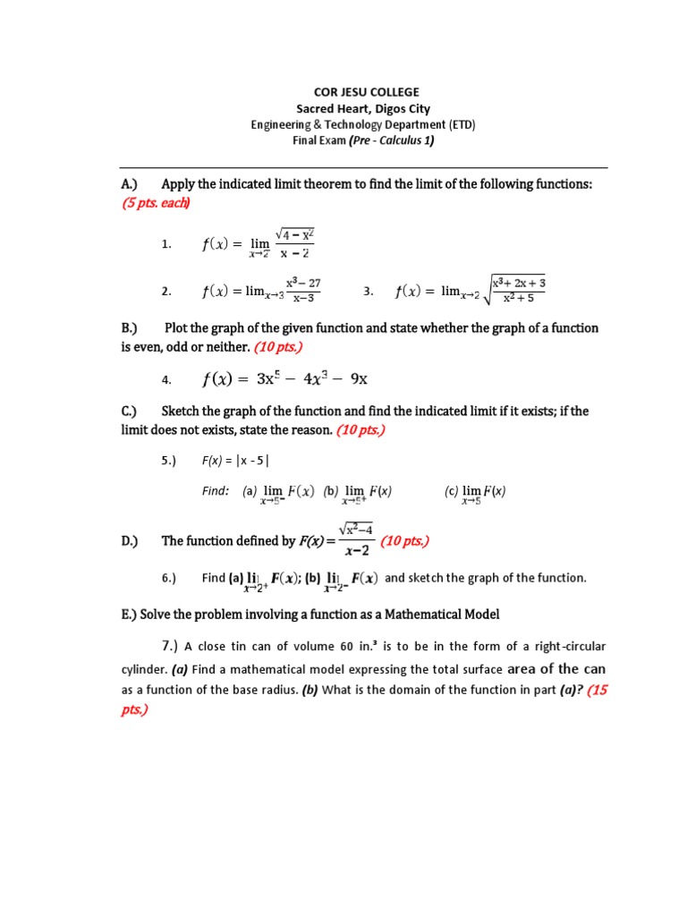 Final Exam (Pre Calculus) | PDF