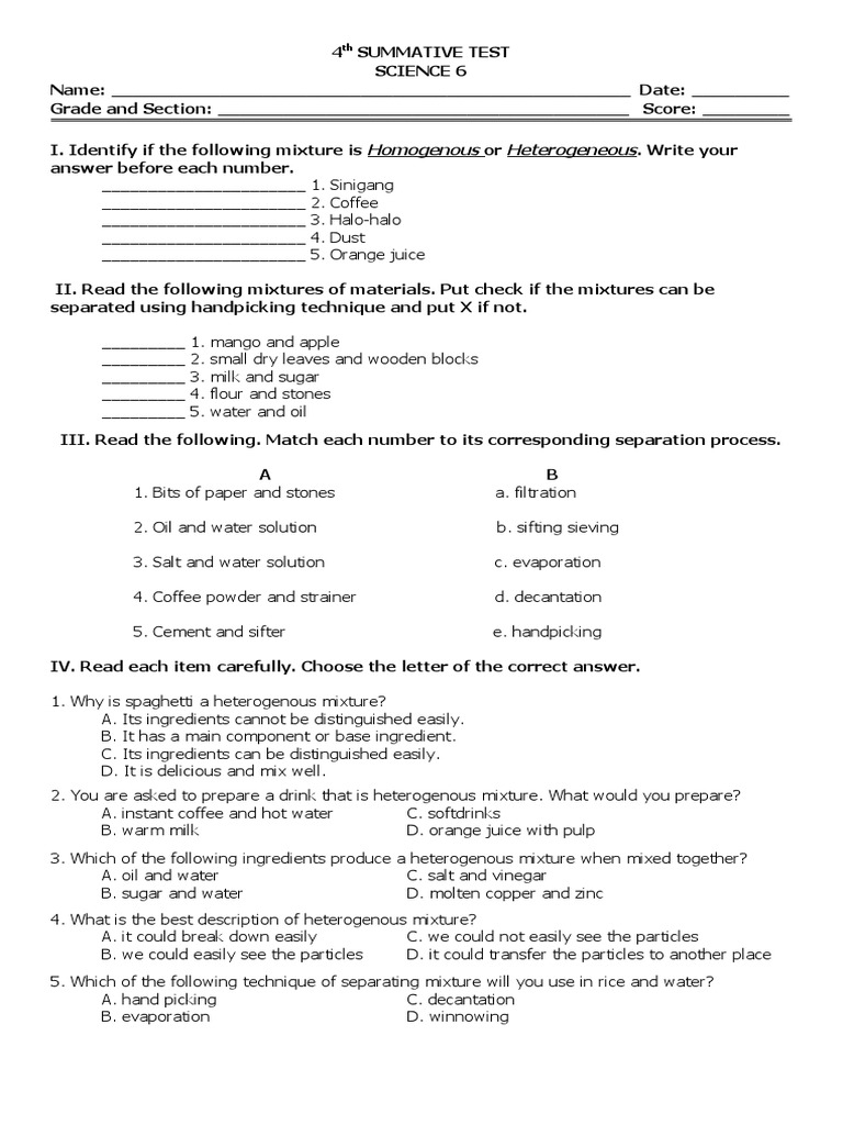 Heterogeneous Mixtures in Science 6 | PDF | Mixture | Chemistry