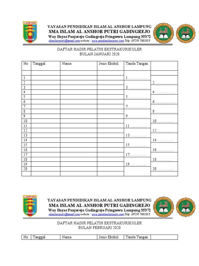 Daftar Hadir Ekskul | PDF