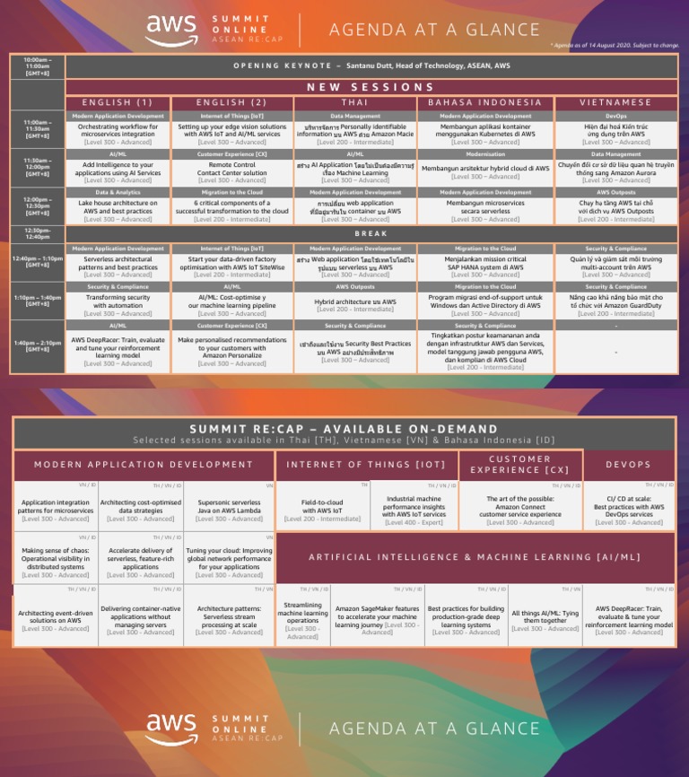 Aws Summit Online Asean Recap 2020 Agenda At A Glance Pdf Amazon