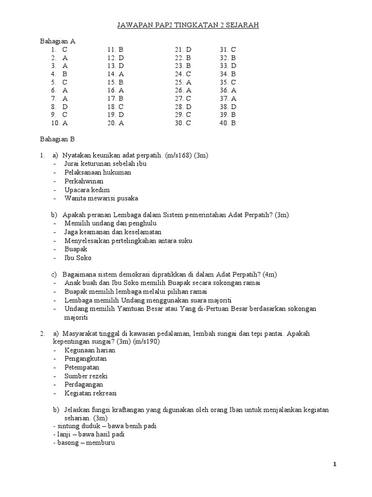Jawapan Pap2 Tingkatan 2 Sejarah | PDF