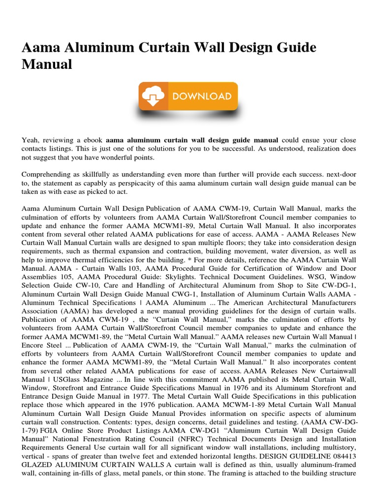 AAMA Aluminum Curtain Wall Design Guide | PDF
