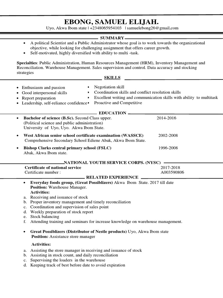 0 - CV Sammy Ebong1 PDF | PDF | Inventory | Sales