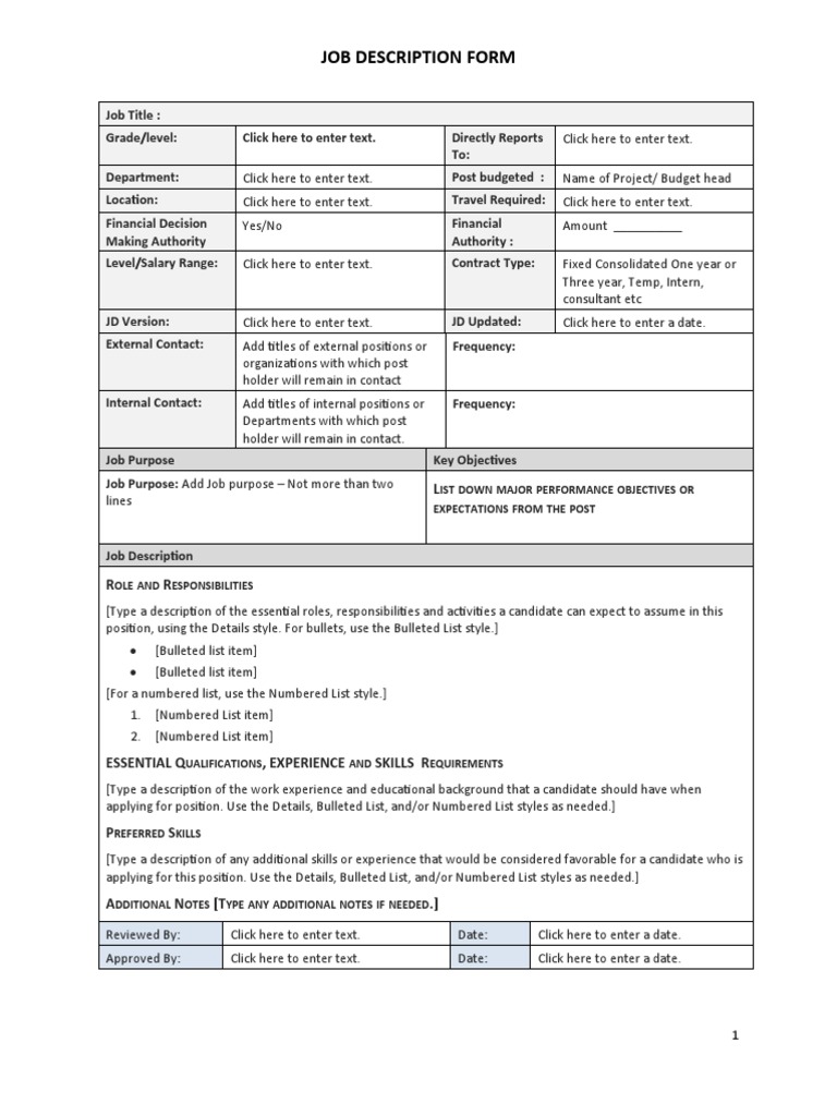 Job Description Form: IST Down Major Performance Objectives OR ...