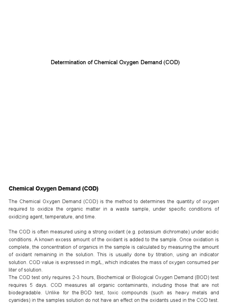 Determination of Chemical Oxygen Demand (COD) | PDF | Chemical ...