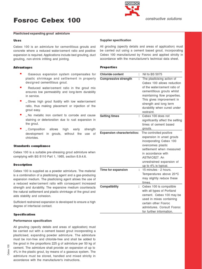 Fosroc Cebex 100: Constructive Solutions | PDF