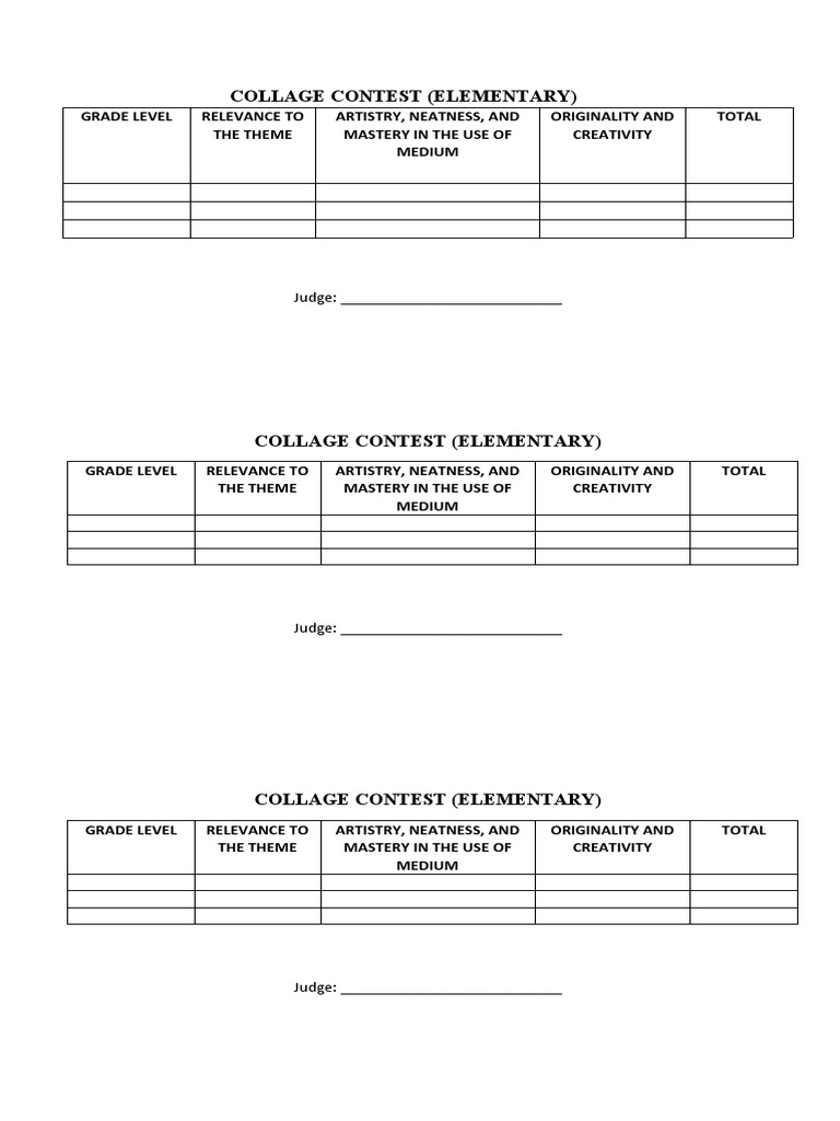 Elementary Collage Contest Judging Form | PDF | Computers