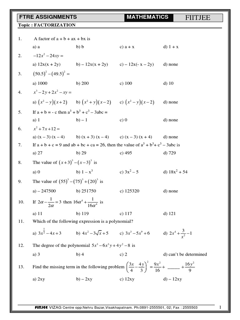 Factorization | PDF | Algebra | Teaching Mathematics