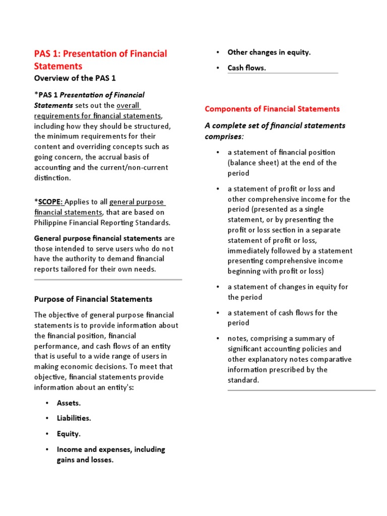 PAS 1: Presentation of Financial Statements | PDF | Going Concern | Financial Statement