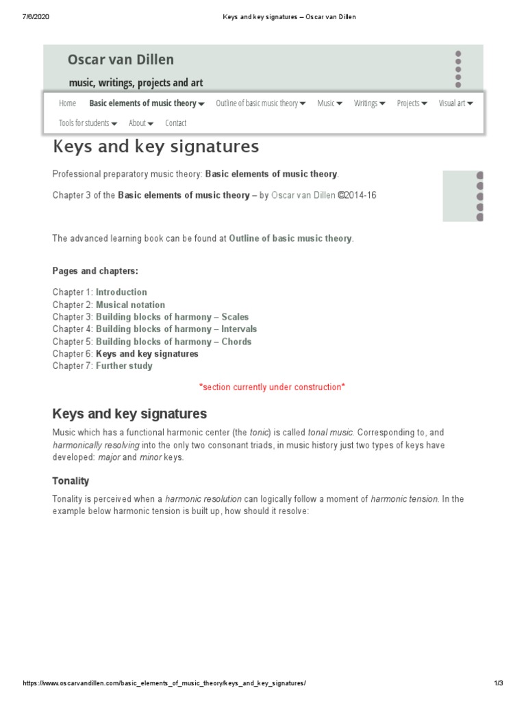 Keys and Key Signatures - Oscar Van Dillen | PDF | Harmony | Music Theory