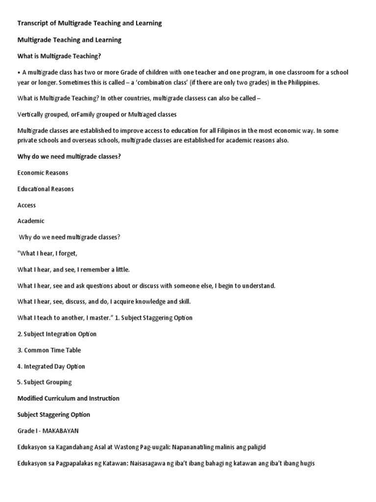 Transcript of Multigrade Teaching and Learning Multigrade Teaching and Learning | Download Free ...