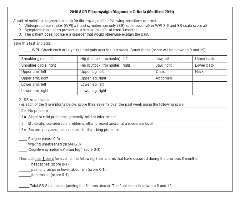 2010 ACR Fibromyalgia Diagnostic Criteria (Modified 2011) | PDF