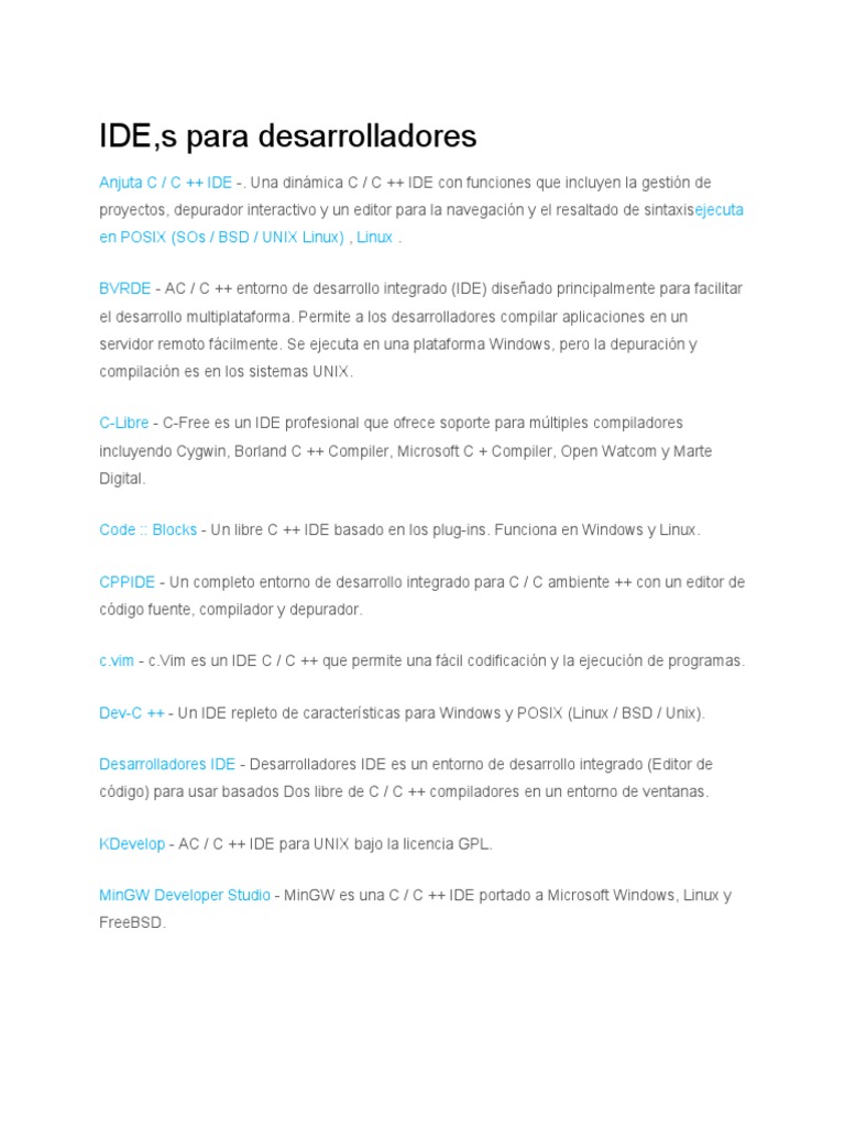 IDE, S para Desarrolladores | PDF | Entorno de desarrollo integrado ...