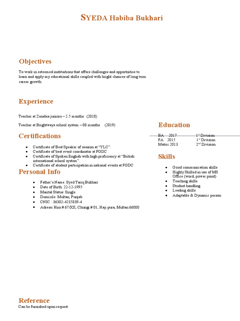 Objectives: YEDA Habiba Bukhari | PDF