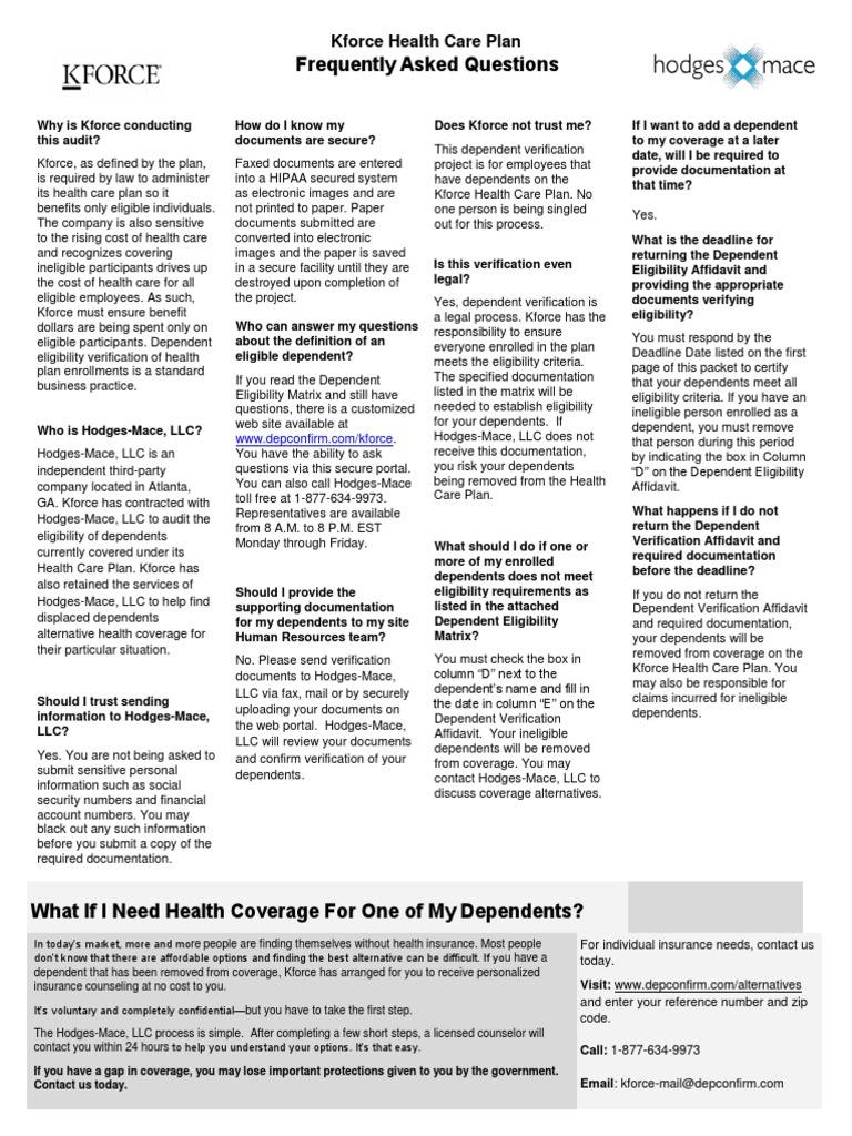 Kforce Health Care Plan Dependent Verification FAQ: Answering Common ...
