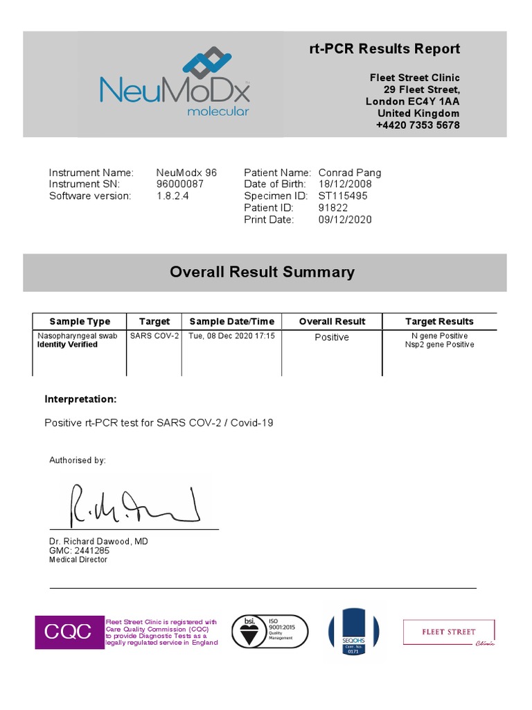 Overall Result Summary: RT-PCR Results Report | PDF