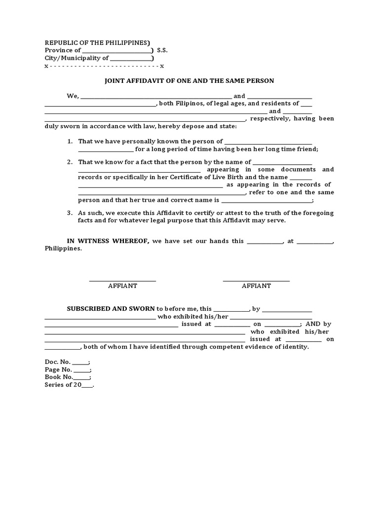 Affidavit of One and Same Person | PDF