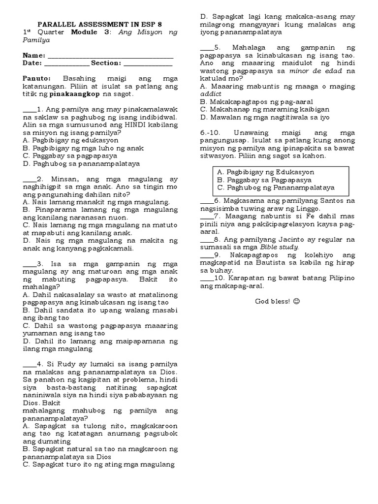 ESP 8 Parallel Assessment Module 3 | PDF