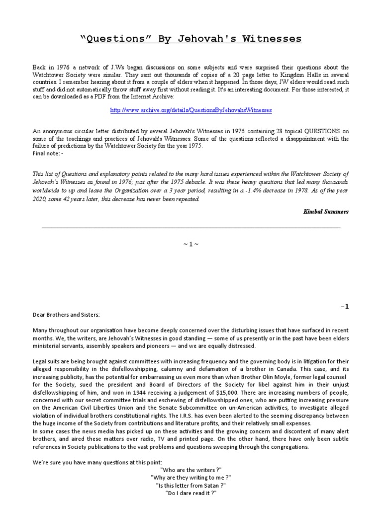 Questions on Jehovah's Witnesses' Teachings | PDF | Prophet | Jesus