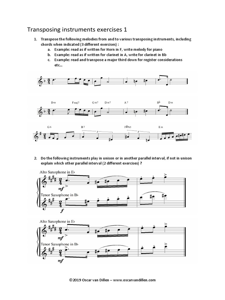 Transposing Instruments Exercises 1 | PDF