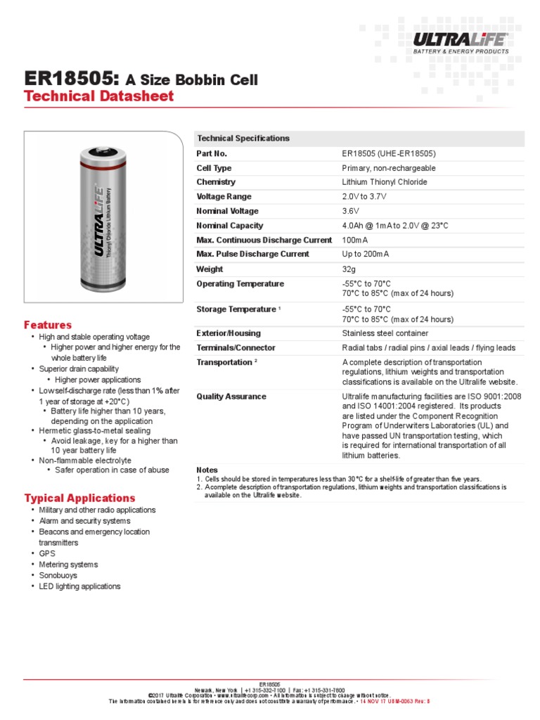 A Size Bobbin Cell: Technical Datasheet | Download Free PDF | Energy ...