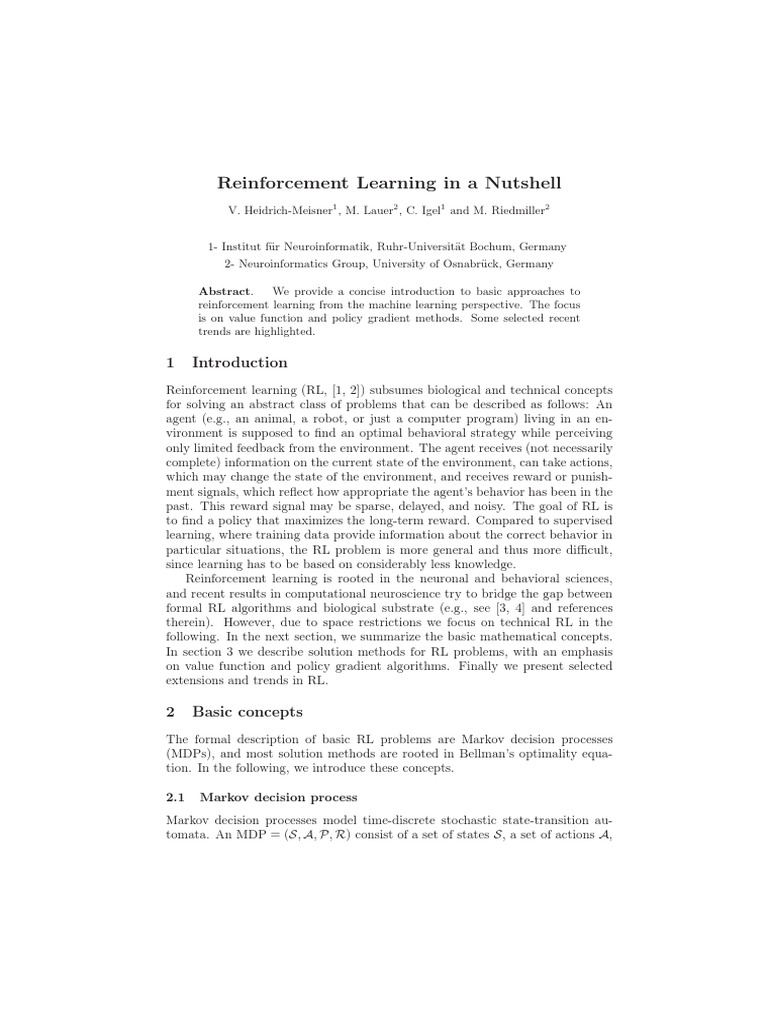 Reinforcement Learning in A Nutshell | PDF | Mathematical Optimization | Applied Mathematics