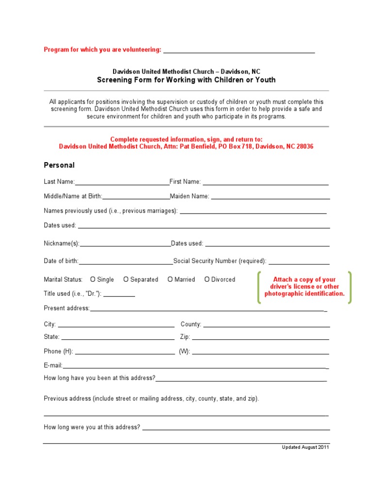Child/Youth Volunteer Screening Form | PDF | Criminal Record | Criminal Law