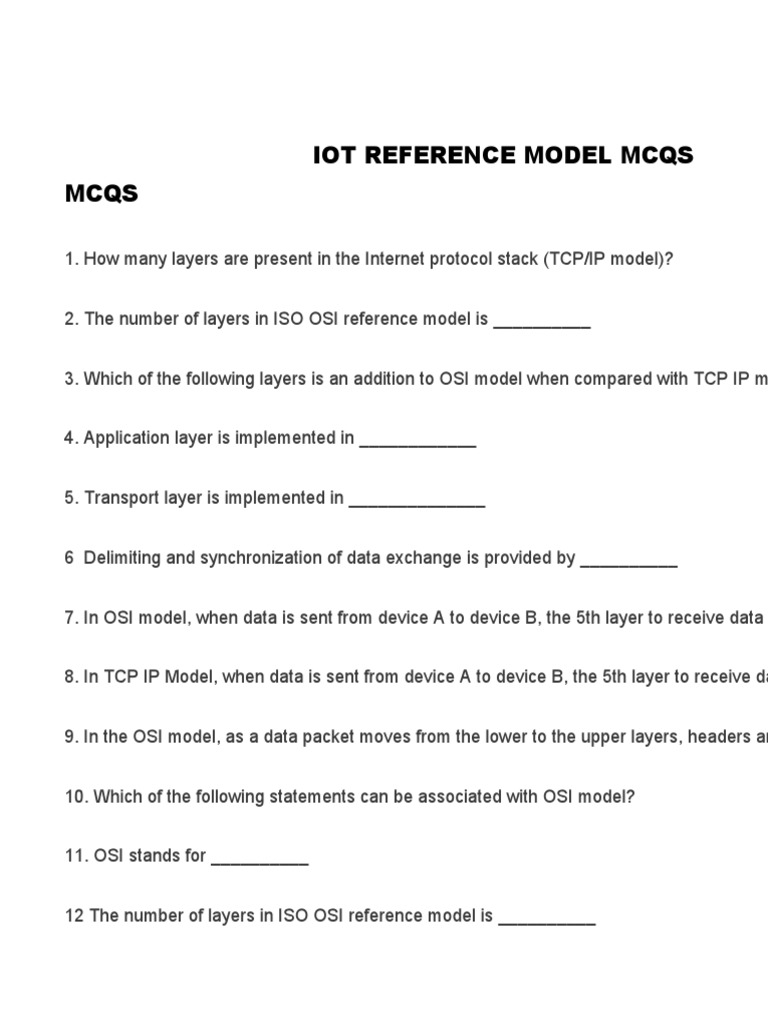 IOT Reference Model - MCQ (10682) | PDF