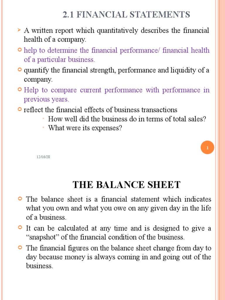2.1 Financial Statements: Help To Determine The Financial Performance ...