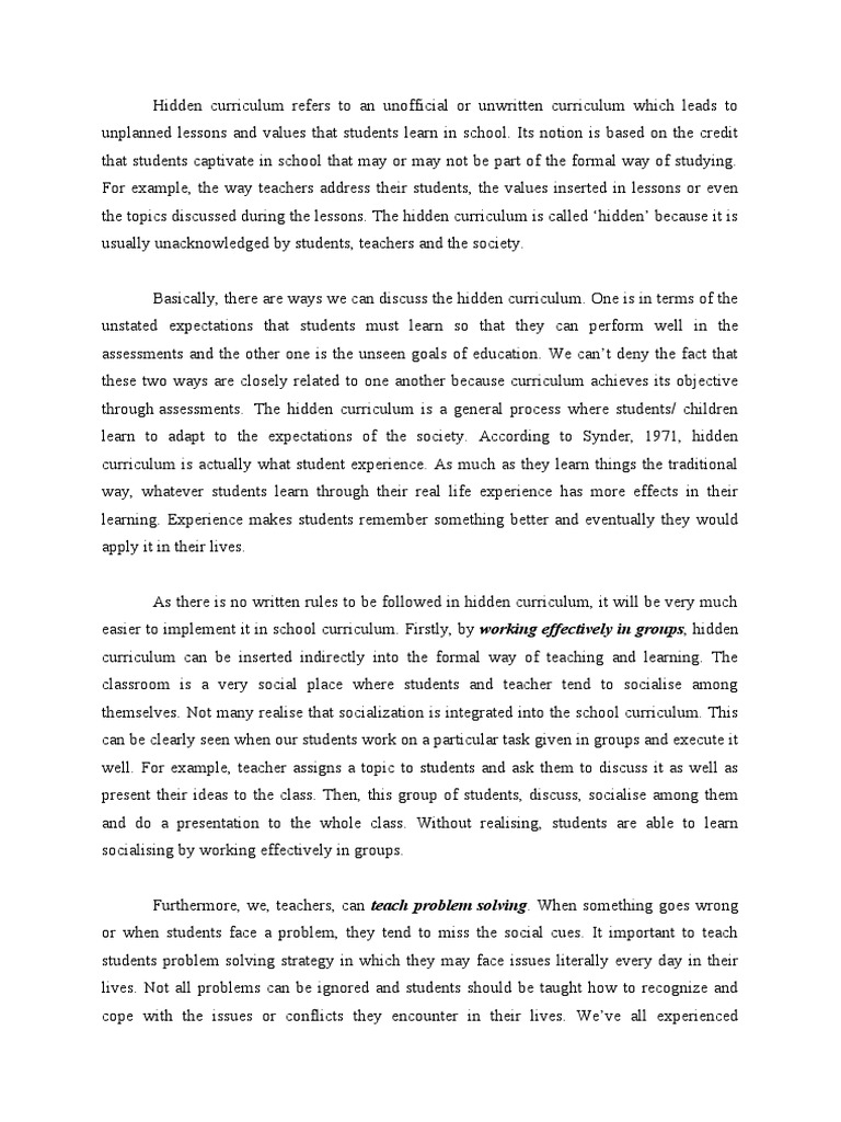 Hidden Curriculum Into School Curriculum | PDF | Curriculum | Teachers