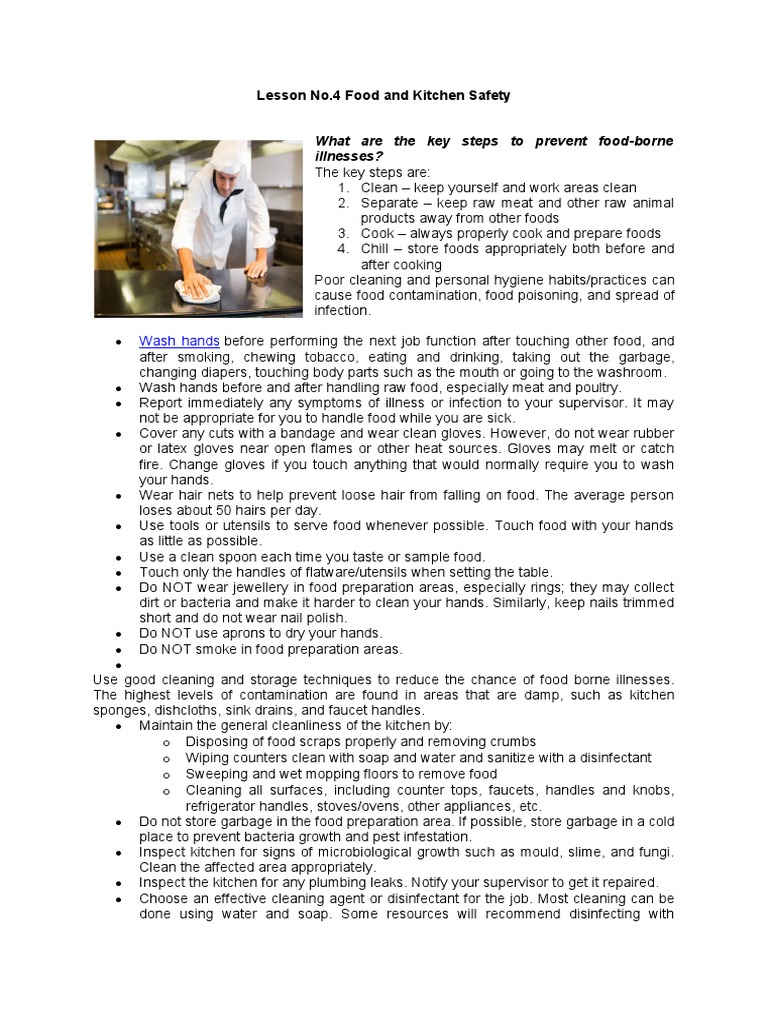 Lesson No.4 Food and Kitchen Safety: Wash Hands | PDF | Refrigerator ...
