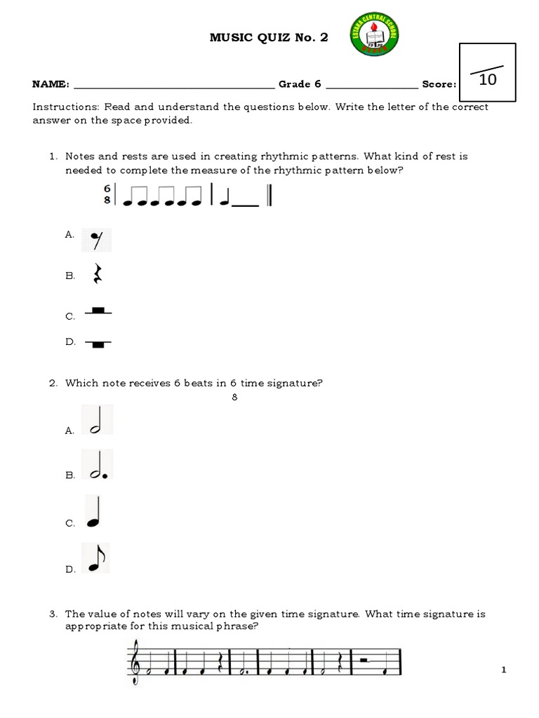 Music Quiz No. 2 | PDF | Conducting | Rhythm