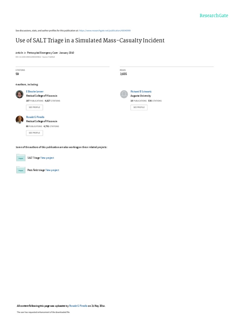 Use of SALT Triage in A Simulated Mass-Casualty in PDF | PDF ...