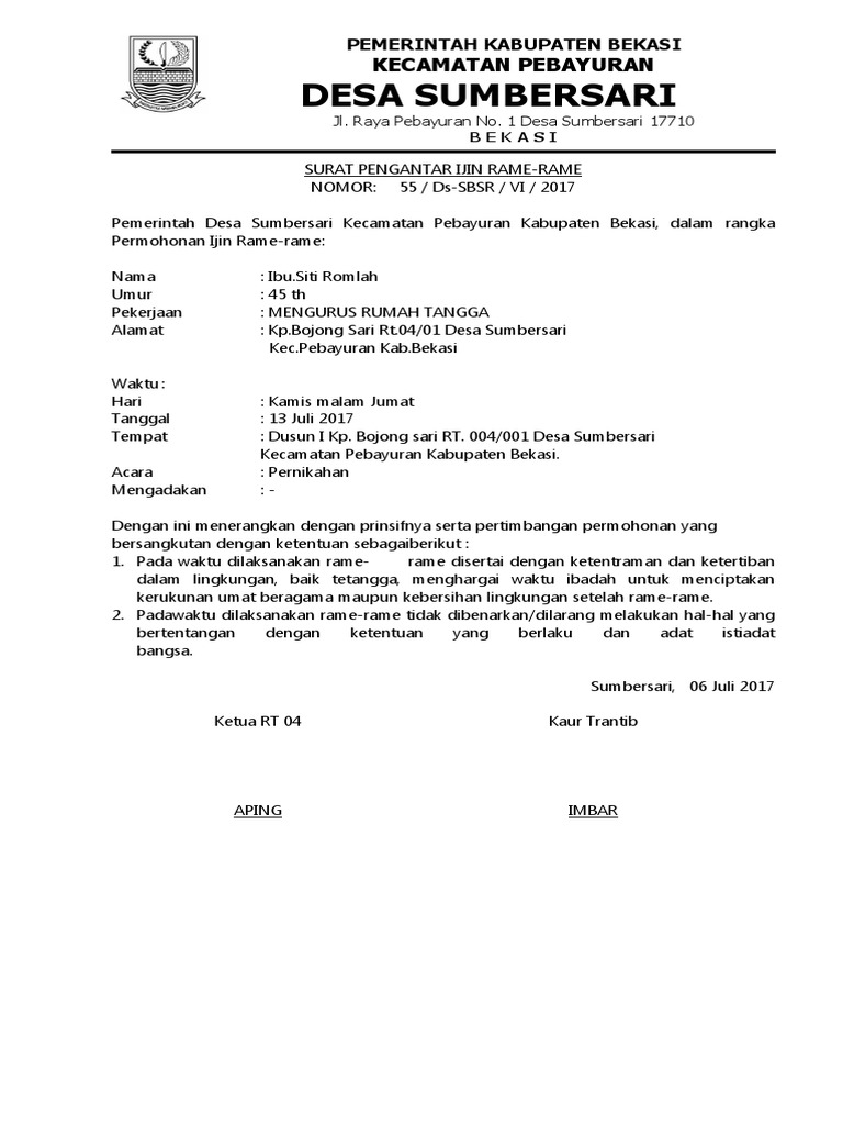 Surat Pengantar Izin Rame-Rame | PDF