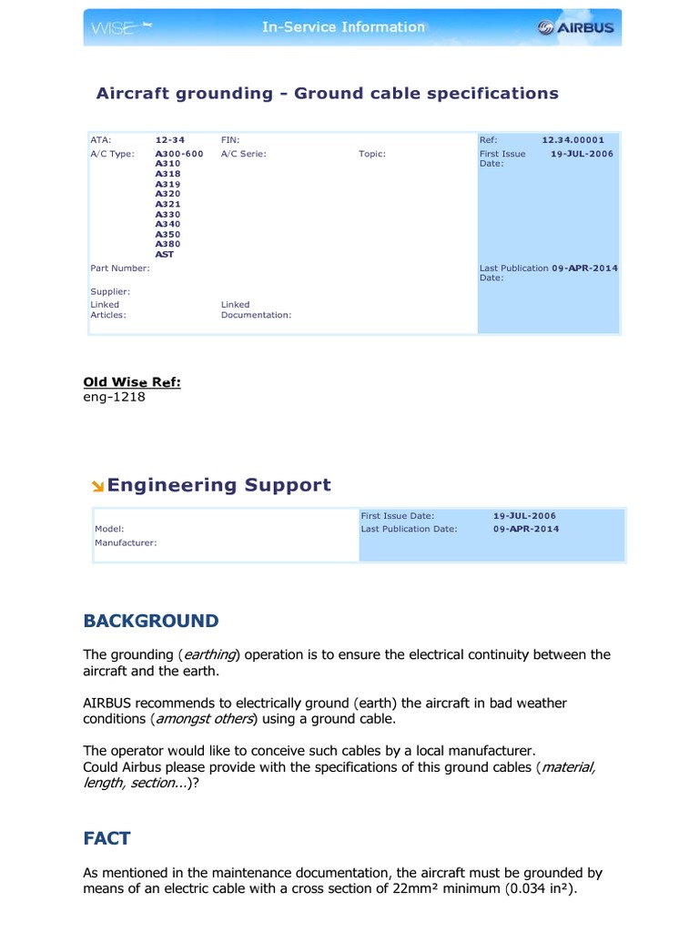 Aircraft Grounding - Ground Cable Specifications: Engineering Support ...