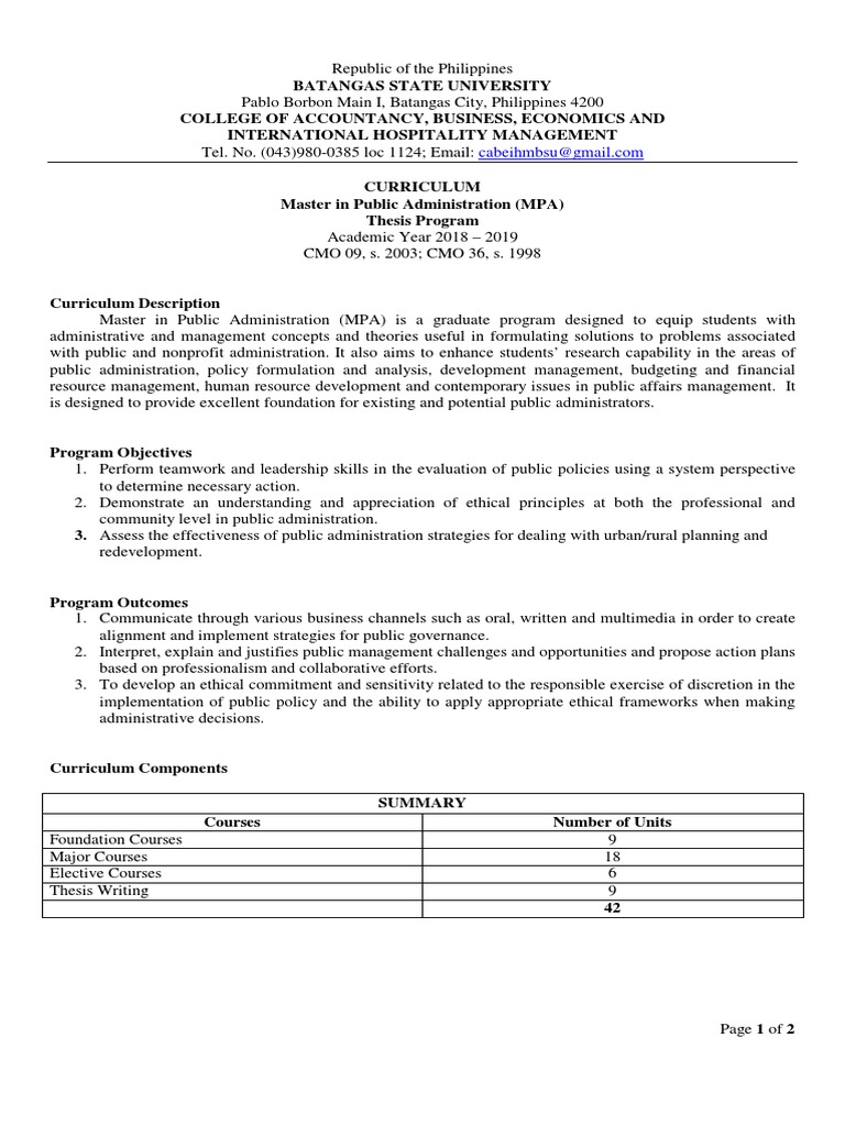 MPA Thesis Program Curriculum Overview | PDF | Public Administration ...