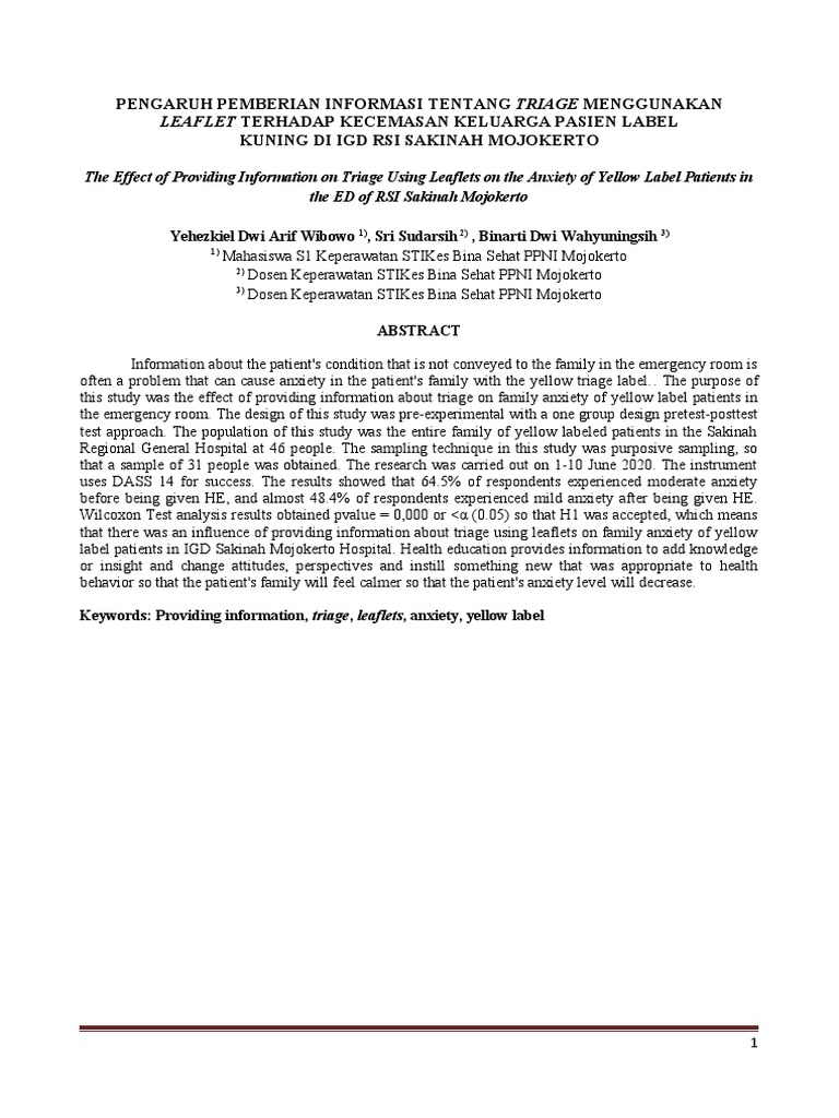 Leaflet Terhadap Kecemasan Keluarga Pasien Label | PDF | Survival ...