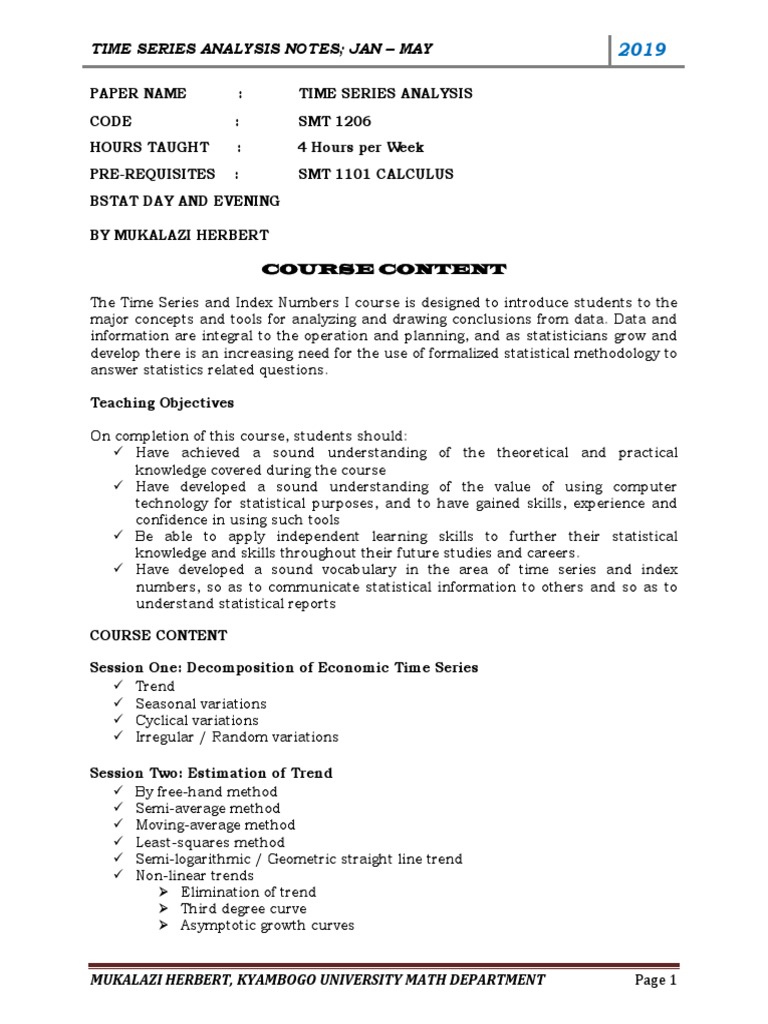 Time Series Analysis Course Overview | PDF | Seasonality | Statistical ...