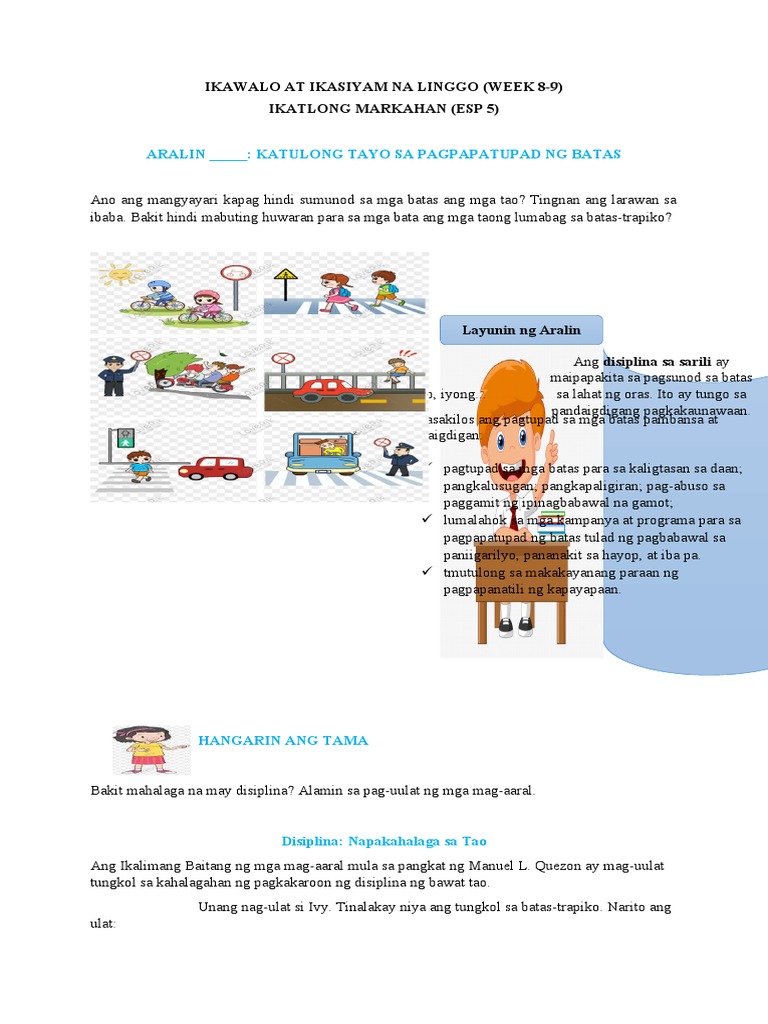 ESP 5 Worksheet, 3Q-W8-9, 4Q-W1-2 | PDF