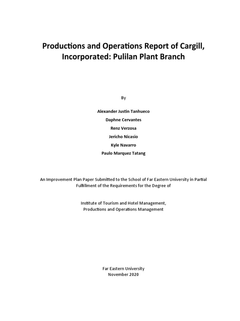 Productions and Operations Report of Cargill, Incorporated: Pulilan ...