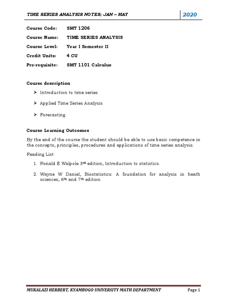 Time Series Analysis Course Notes | PDF | Seasonality | Time Series