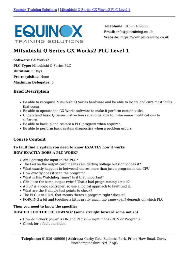Mitsubishi - Q - Series - GX - Works2 - PLC - Level - 1 - Equinox Training Solutions | PDF ...