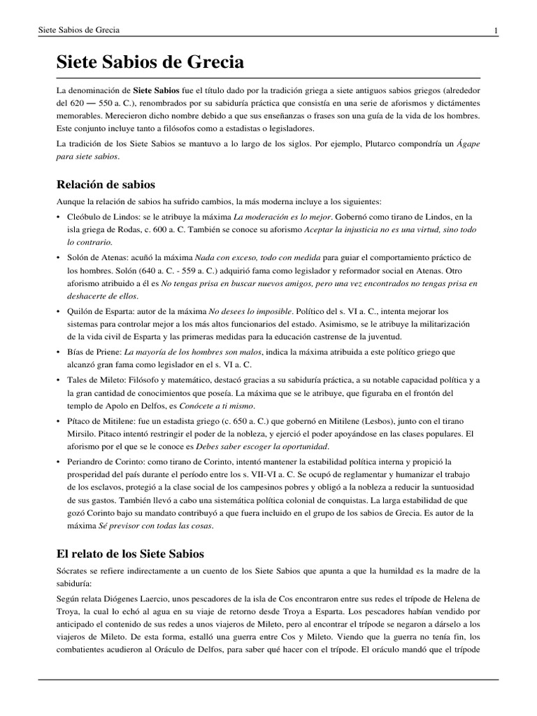Siete Sabios de Grecia | PDF | Filósofos griegos | Antigua Grecia