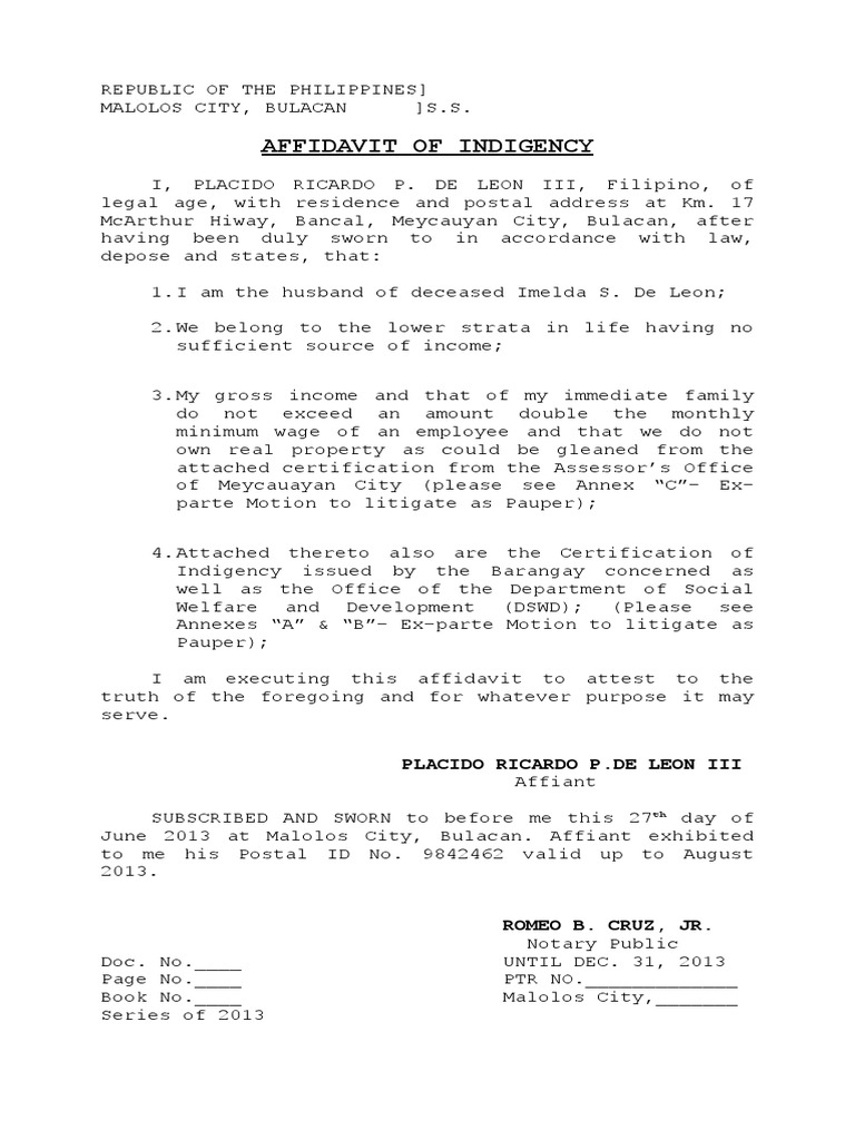 Affidavit of Indigency | PDF