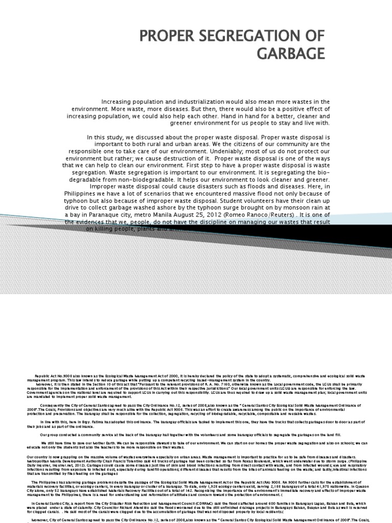 Proper Segregation of Garbage | PDF | Recycling | Waste